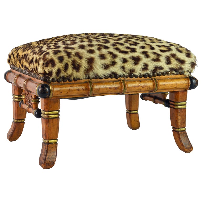 Unique Leopard Covered English Aesthetic Movement Faux Bamboo Footstool ...