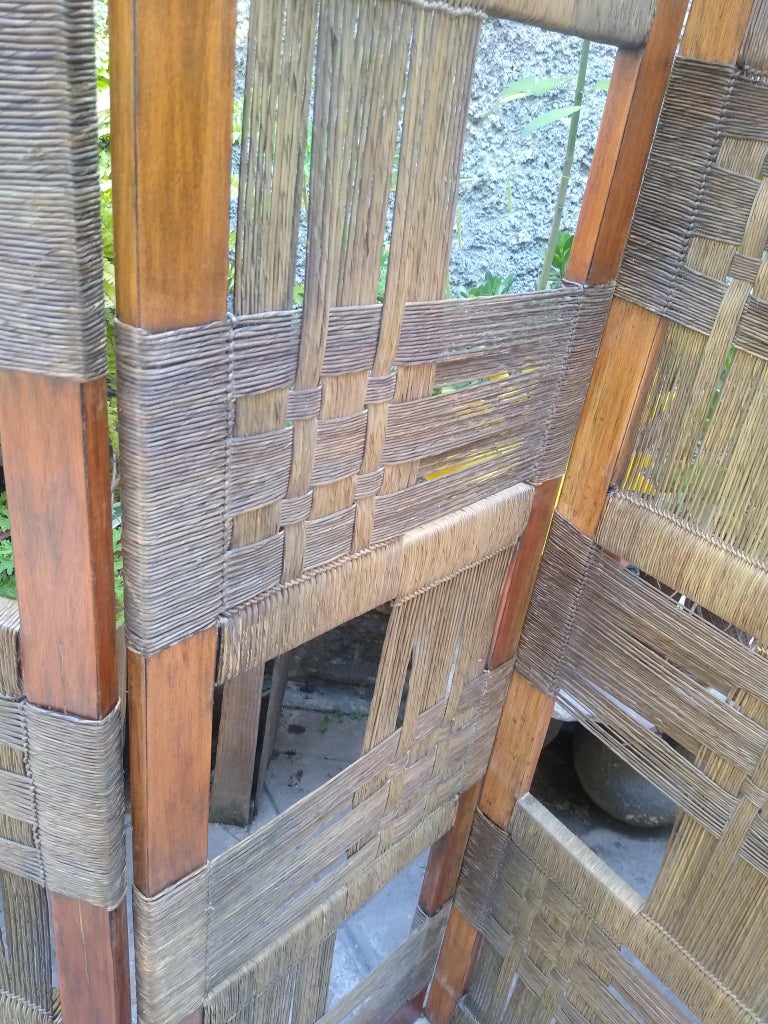 Unique Mahogany and Seaweed Rope Screen from the 60s Attributed to ...