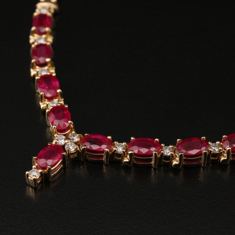 Unique Marquise Cut Ruby Diamonds Gold Necklace, 18K Yellow Gold For ...
