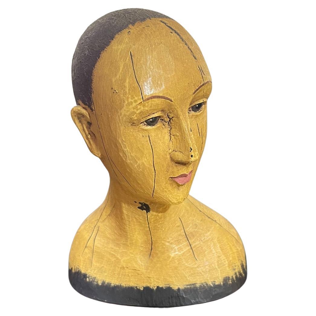 Unique Mid Century Hand Painted Terracotta Bust For Sale at 1stDibs