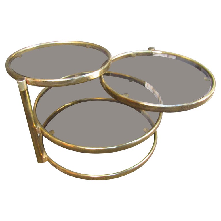 Unique Mid-Century Modern Adjustable Brass Hoop Table For Sale at 1stDibs