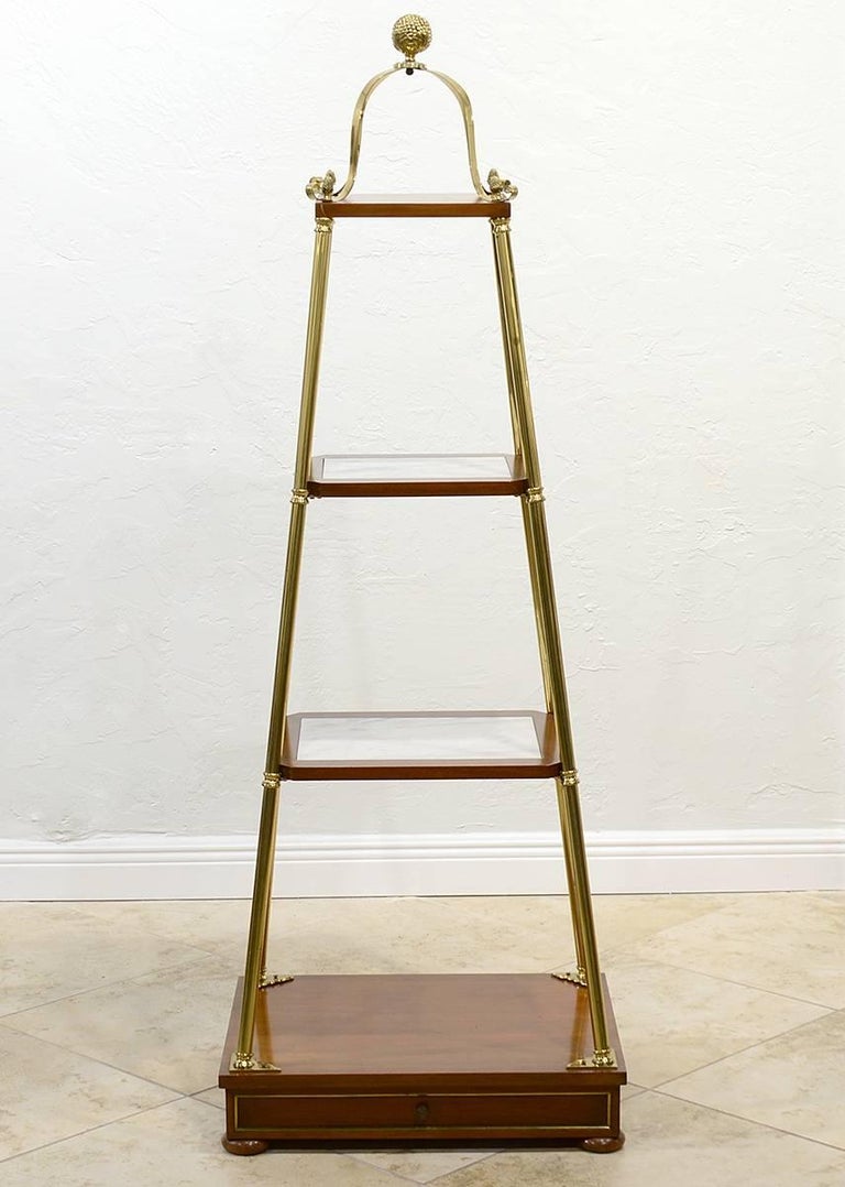 Unique Midcentury Obelisk Shape Brass, Mahogany and Marble Display ...
