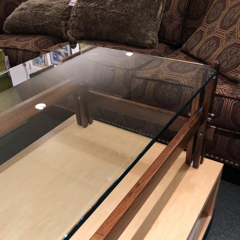 Unique Midcentury Glass Top Cocktail Table For Sale at 1stDibs