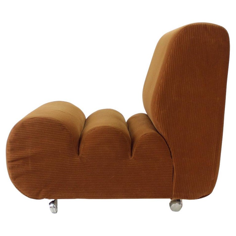 Unique Mid-Century Lounge Chair in Brown Fabric, Czechoslovakia, 1970s ...