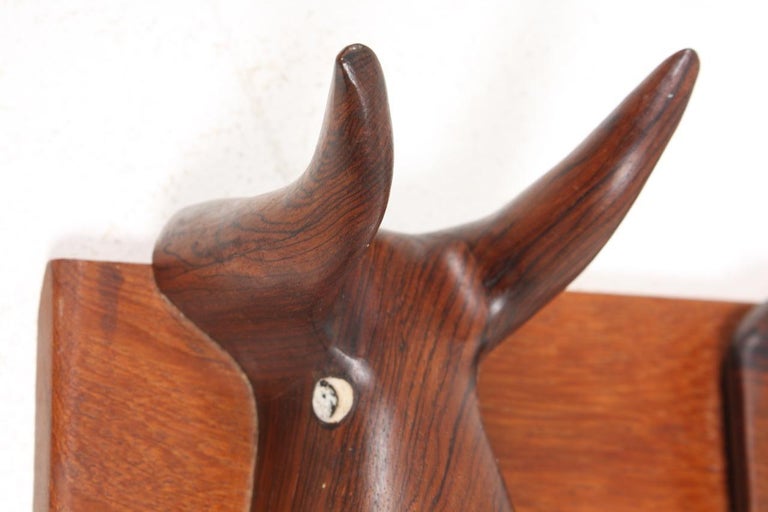 Unique Midcentury Wall-Mounted Coat Rack in Solid Rosewood, Made in ...