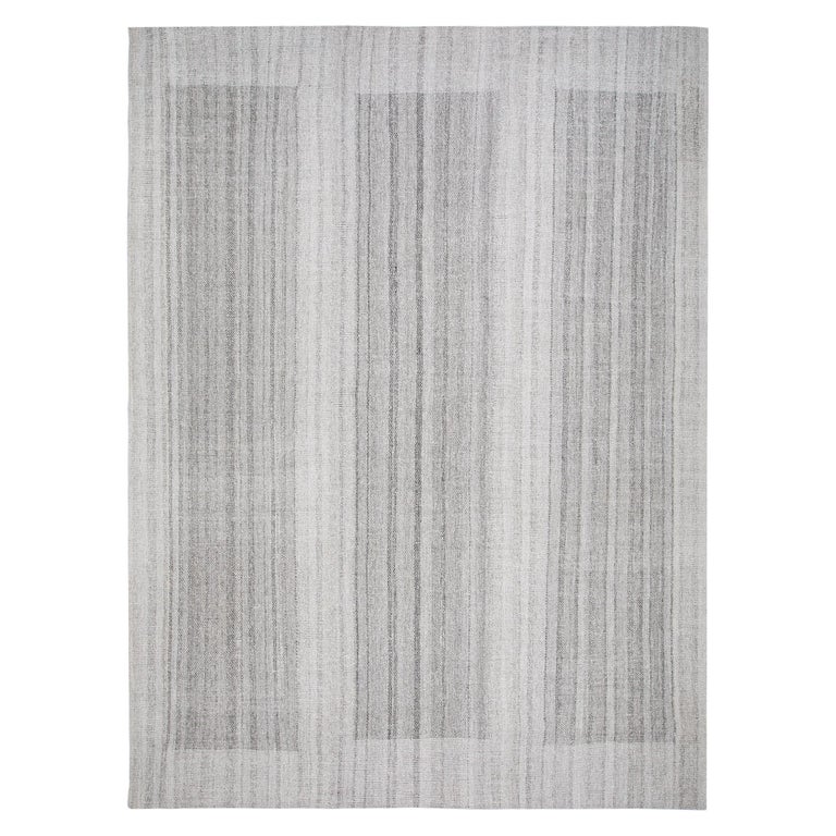 Unique Modern Handwoven Flat-Weave Textured Rug in Shades of Grey For ...