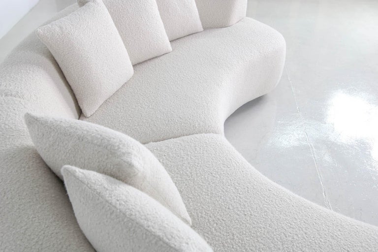 Unique Modular Curved Sofa with Teddy Fur Boucle and Pinewood Legs at ...