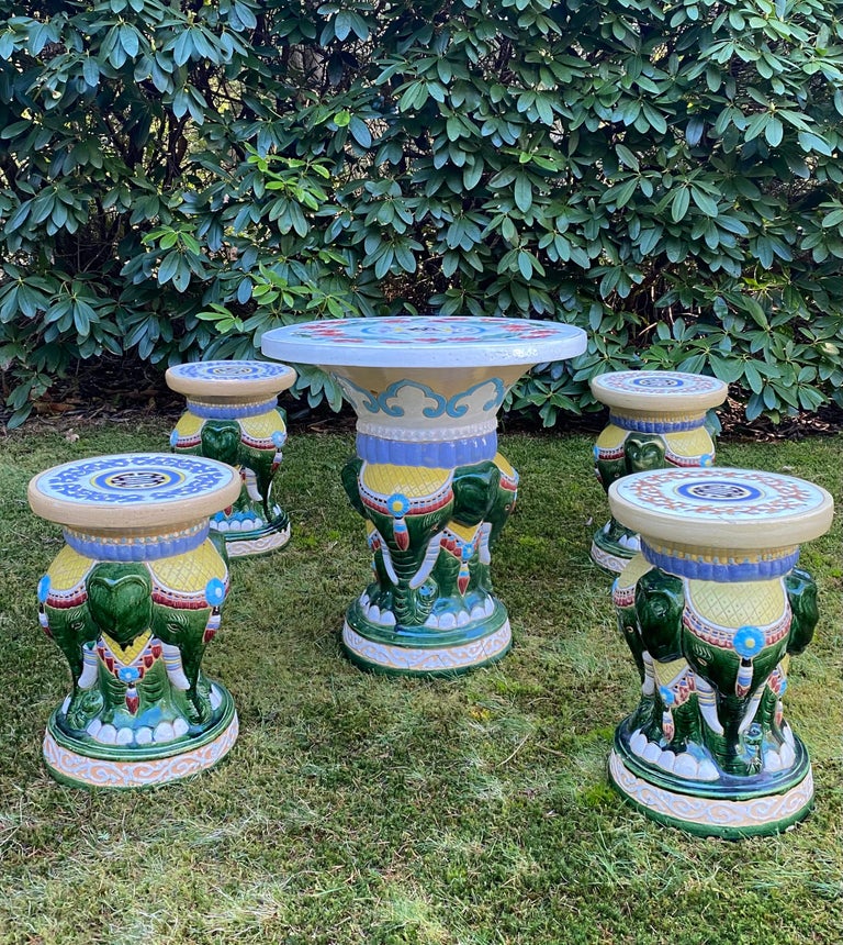 Unique Multicolor 20th Century Garden or Patio Set with Elephants For ...