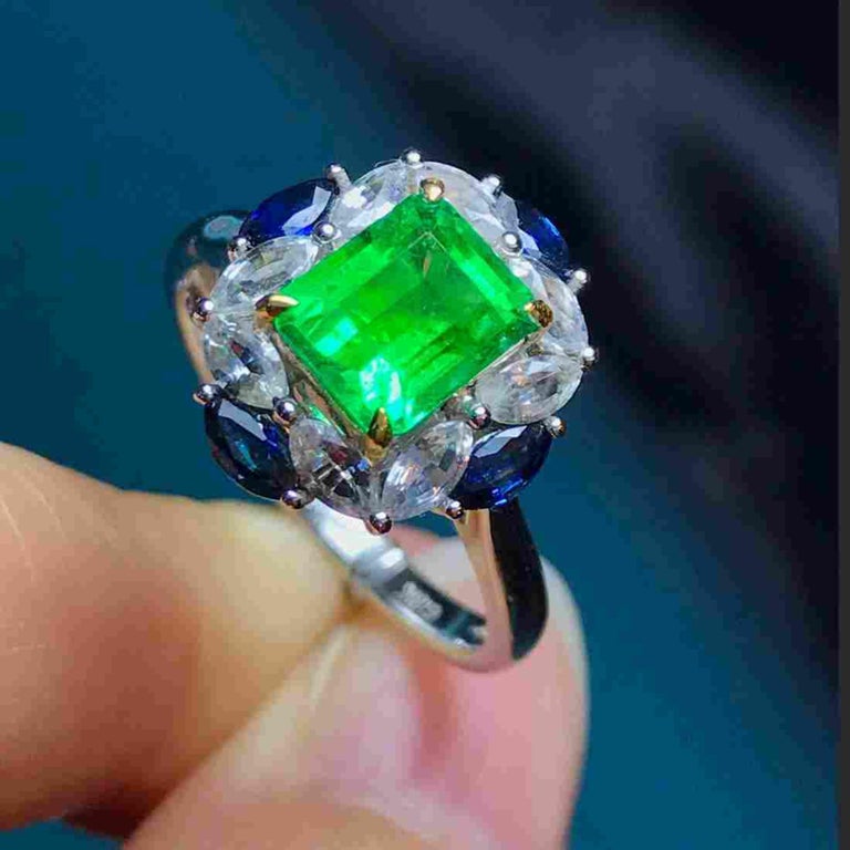 Customizable Unique Natural Emerald Sapphire Engagement ring, Art Deco ...
