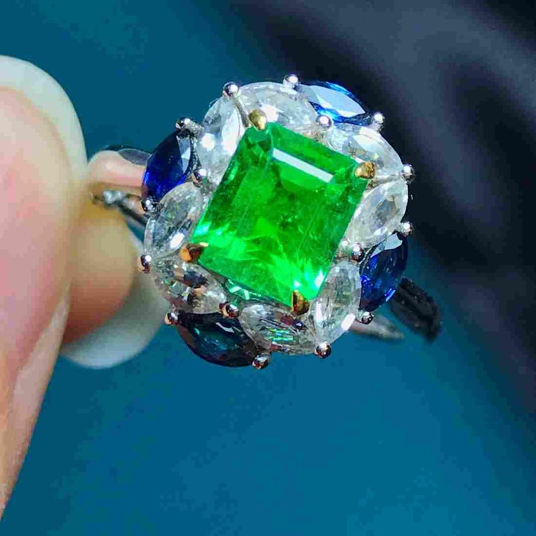 Customizable Unique Natural Emerald Sapphire Engagement ring, Art Deco ...