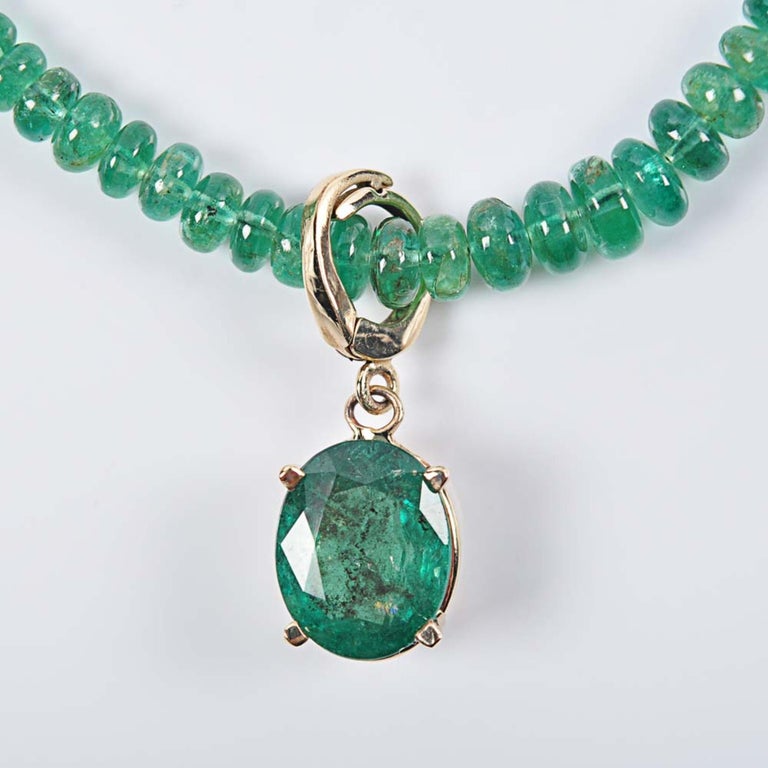 Unique Oval Cut Emerald Bead Pendant Necklace, Modern Natural Emerald ...