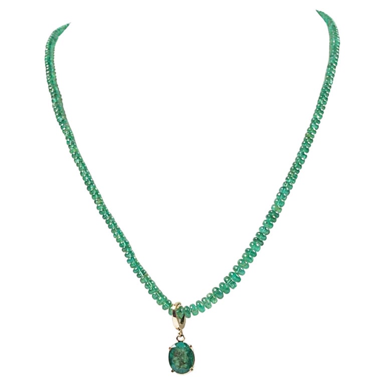 Unique Oval Cut Emerald Bead Pendant Necklace, Modern Natural Emerald ...