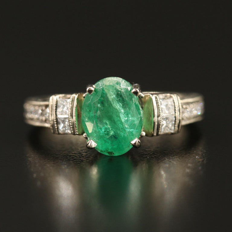 Customizable Unique Oval Cut Emerald Engagement Ring, Vintage Emerald ...