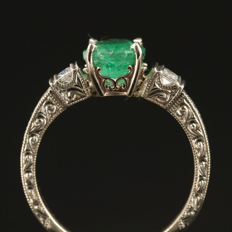 Customizable Unique Oval Cut Emerald Engagement Ring, Vintage Emerald ...