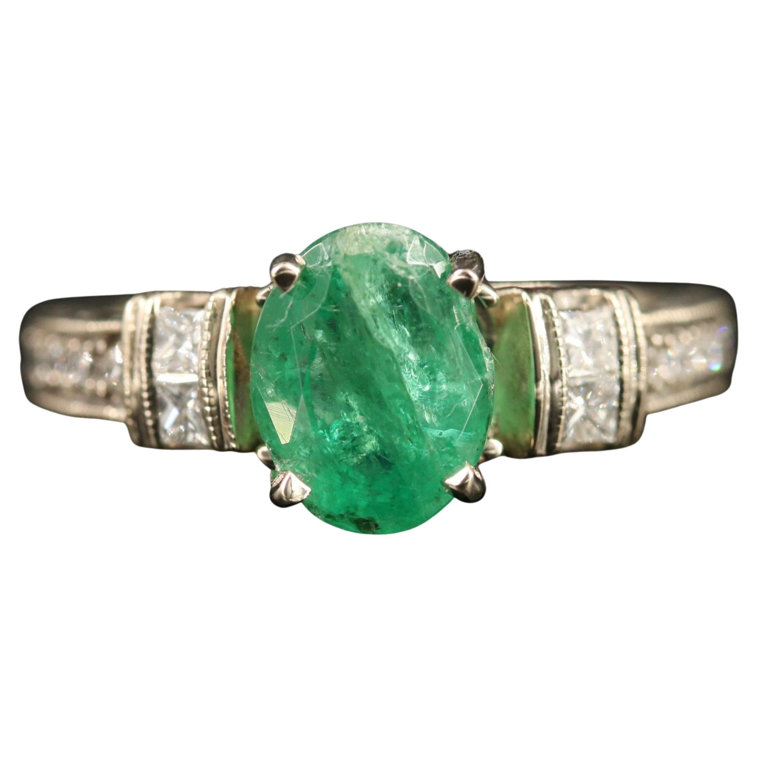 Customizable Unique Green Emerald Engagement Ring, Vintage Emerald Ring ...