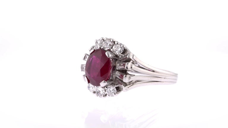 Unique Oval Red Ruby Ring in White Gold with White Diamond Surround For ...