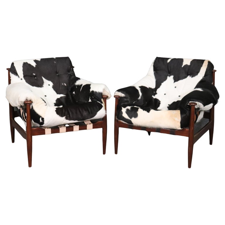 Unique Pair Mid Century Modern Cowhide Upholstered Club Chairs circa ...