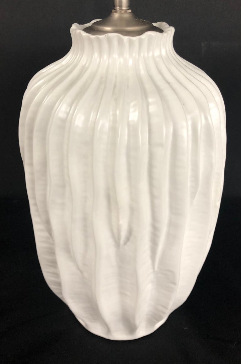 Unique Pair of Organic White 'Pleated' Vases with Lamp Application at ...