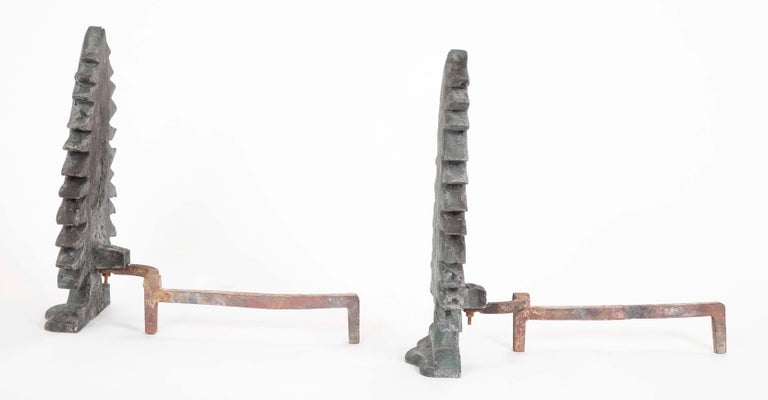 Unique Pair of Vintage Evergreen Tree Form Puddle Cast Iron Andirons at ...