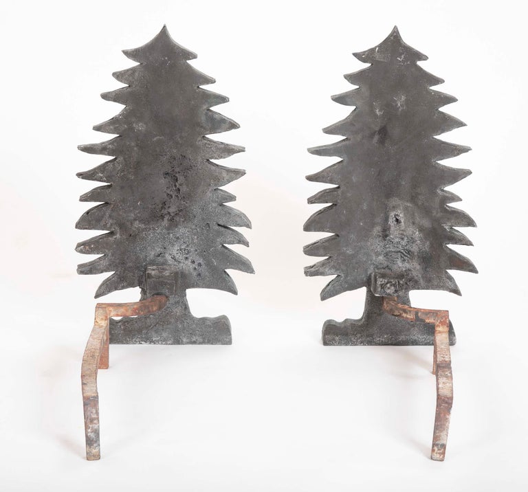 Unique Pair of Vintage Evergreen Tree Form Puddle Cast Iron Andirons at ...