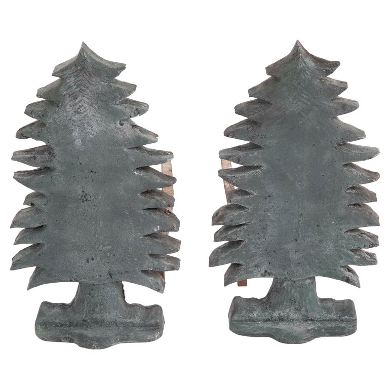 Unique Pair of Vintage Evergreen Tree Form Puddle Cast Iron Andirons at ...