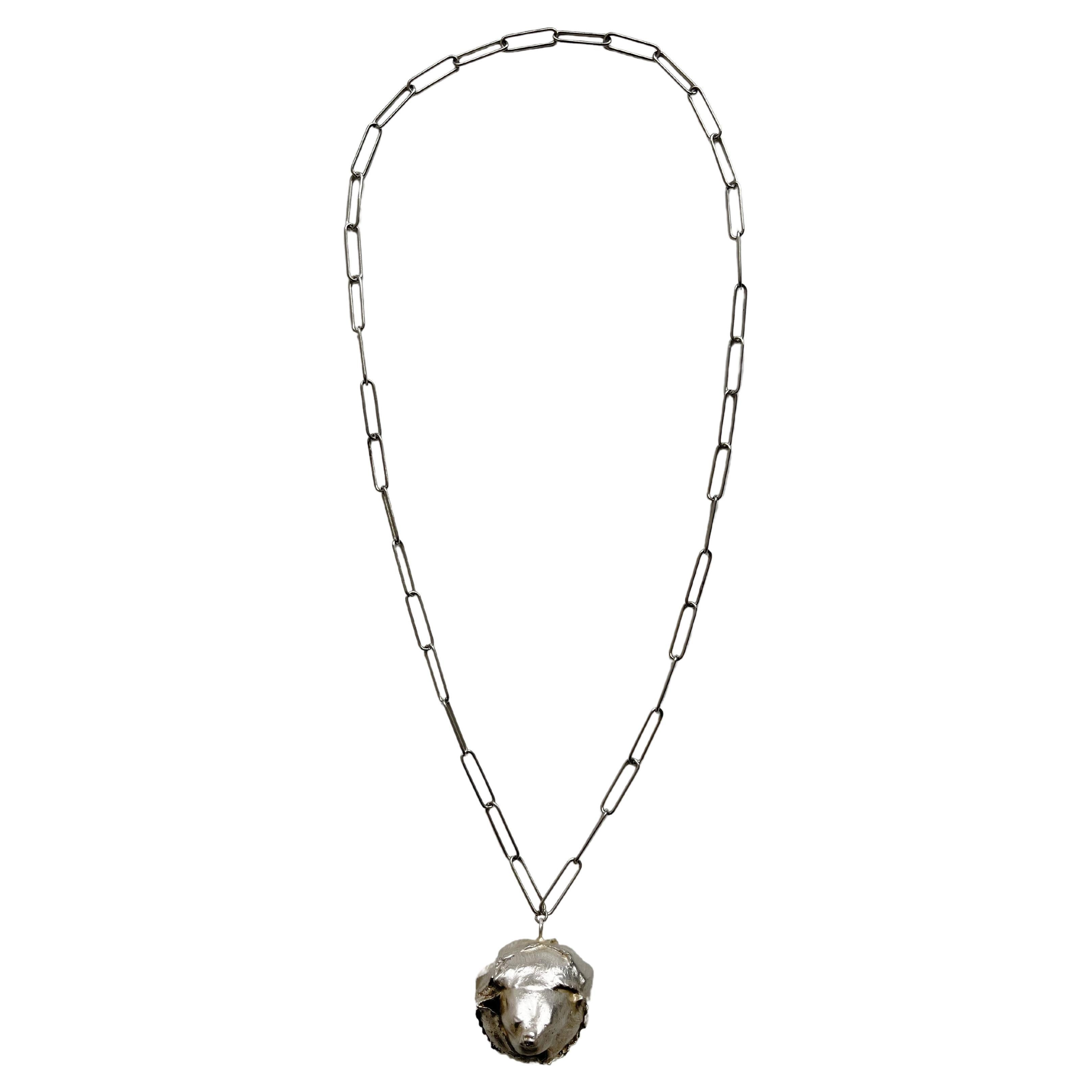 Unique Piece 1000 Sterling Silver Plated Wood Chain Necklace For Sale ...