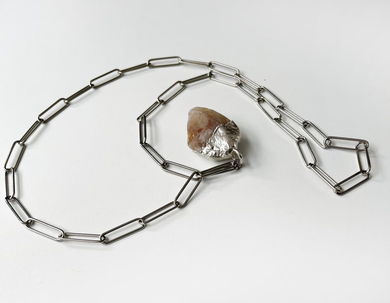 Unique Piece 1000 Sterling Silver Plated Quartz Chain Necklace For Sale ...