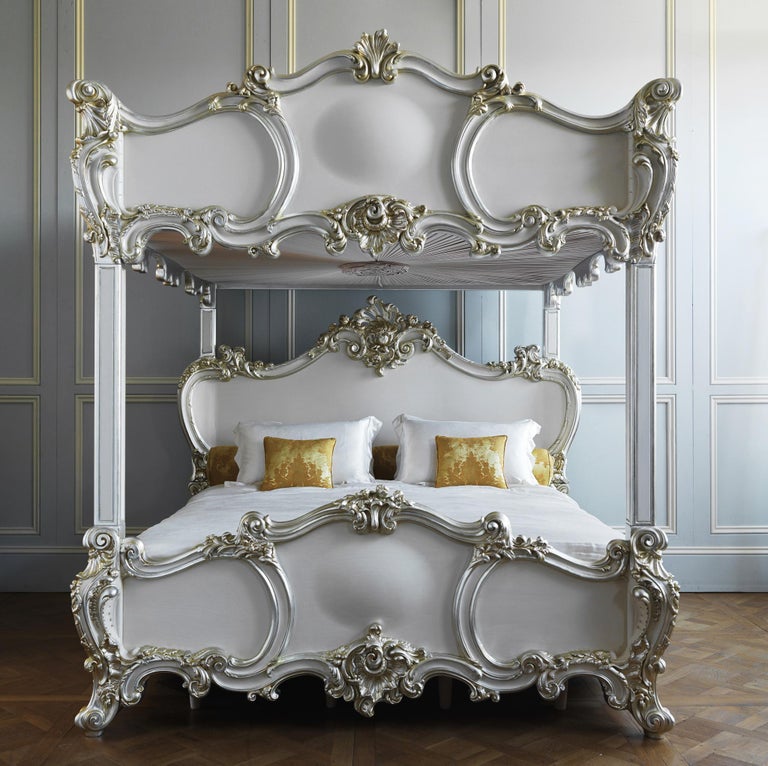 Unique Rococo Style Finely Carved 4 Poster/Bunk Bed With Silver Gilt ...