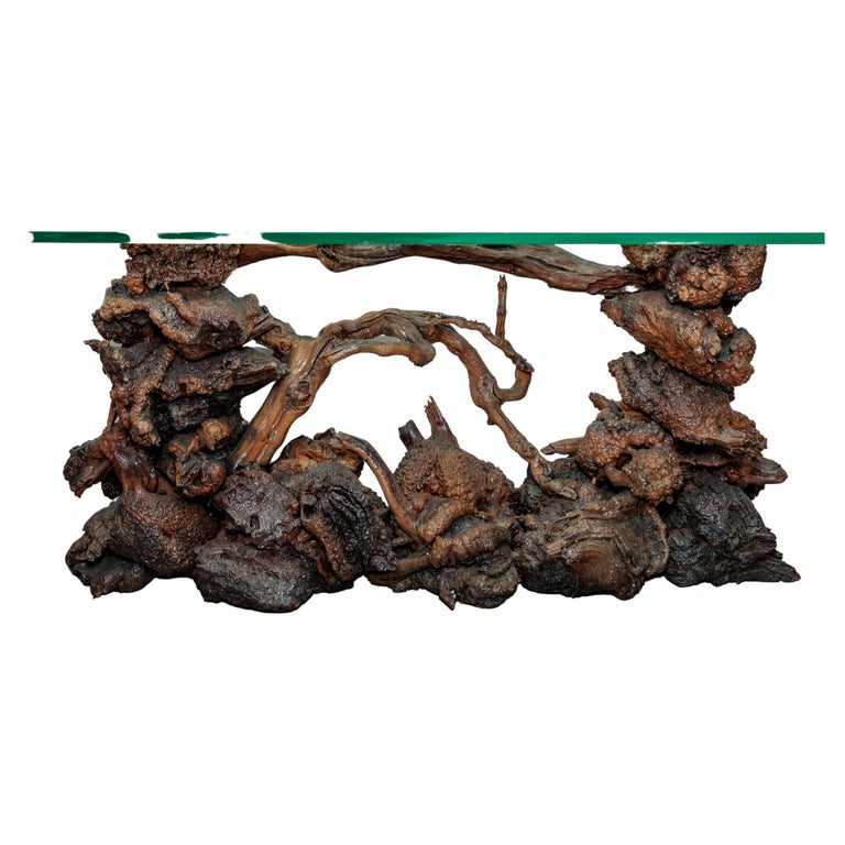 Unique "Root" Console Table with Glass Top For Sale at 1stDibs