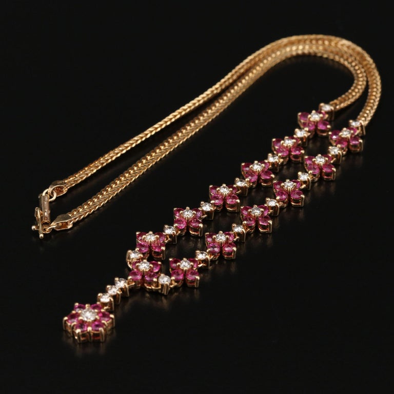 Unique Round Ruby Diamonds Necklace, 18K Yellow Gold For Sale at 1stDibs
