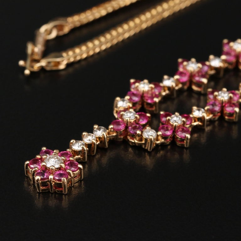 Unique Round Ruby Diamonds Necklace, 18K Yellow Gold For Sale at 1stDibs