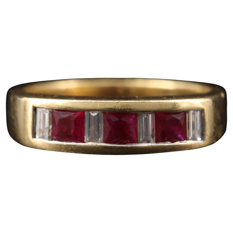 Customizable Unique Ruby Diamonds Engagement Band, 18K Gold Ruby Wedding Band For Sale at 1stDibs