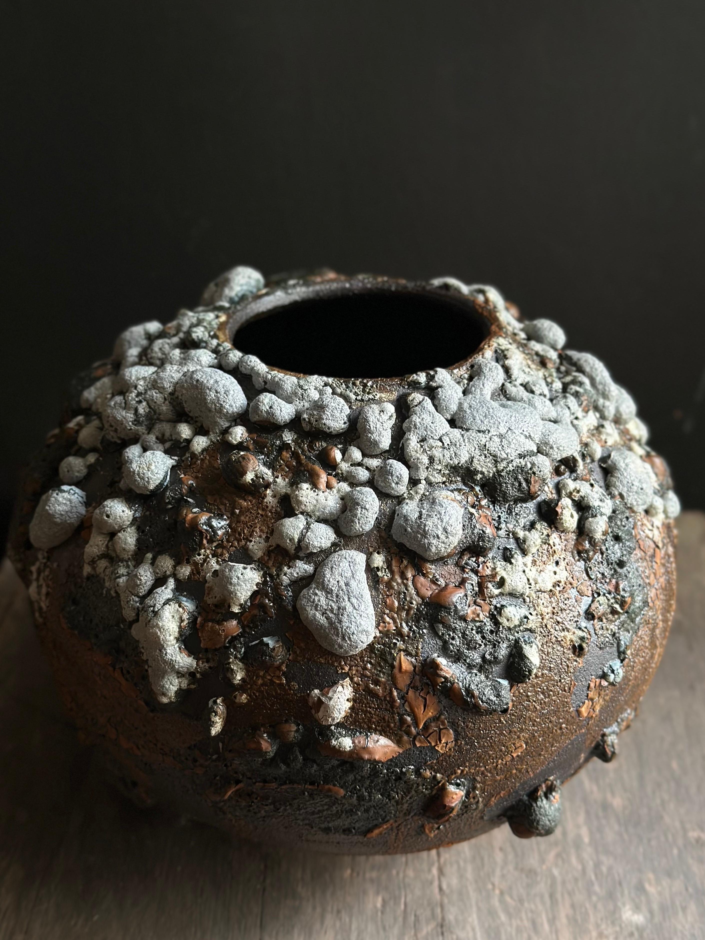 Unique Sculptural Artistic Textured Wabi-Sabi Earthy Moon Jar Vase For Sale at 1stDibs