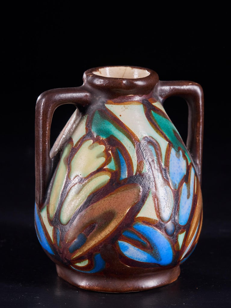 Unique Set of 3 Very Colorful Hand Painted Ceramic Vases with Floral ...