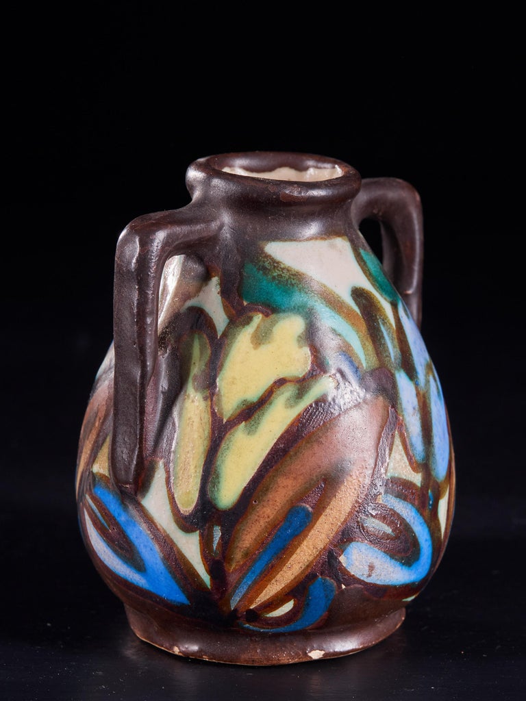 Unique Set of 3 Very Colorful Hand Painted Ceramic Vases with Floral ...