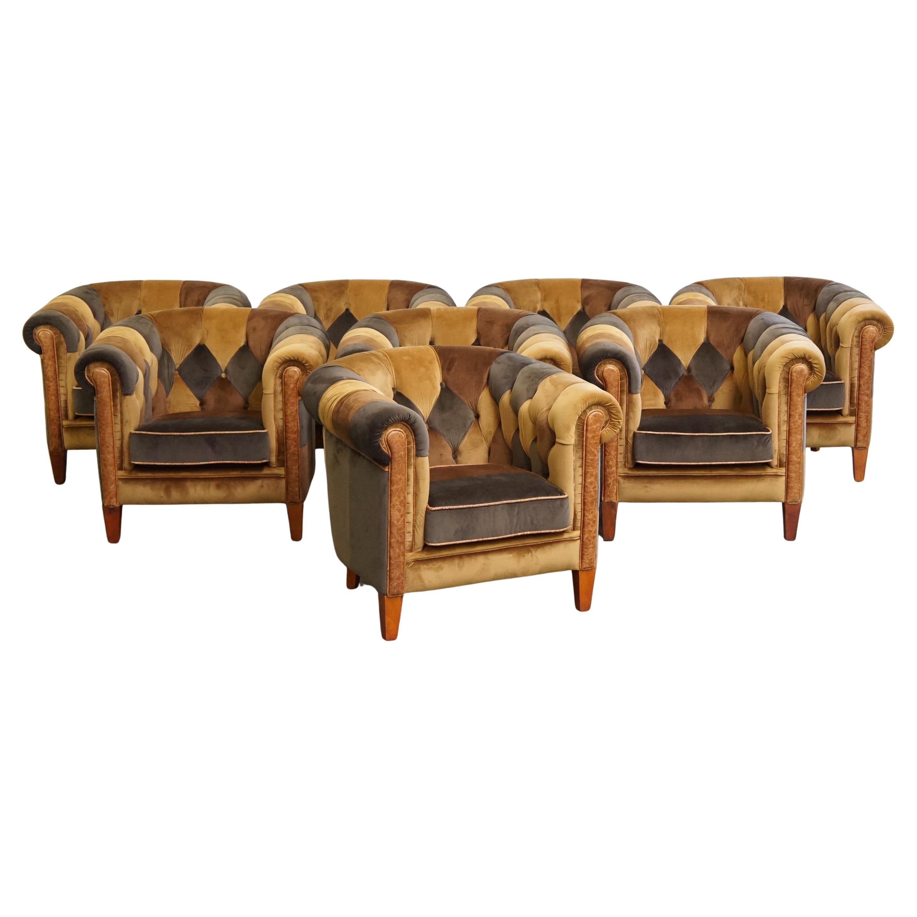 Unique set of 2 fabric patchwork Chesterfield club chairs in good ...