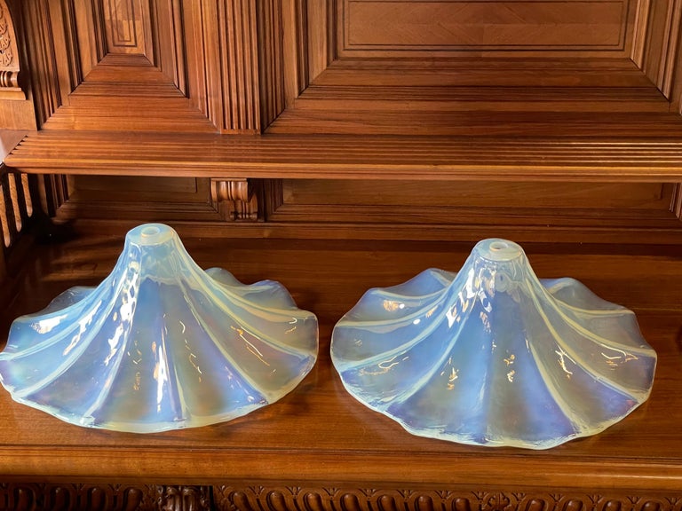 Unique Set of Lalique Like Midcentury Iridescent Blue Glass Pendant ...