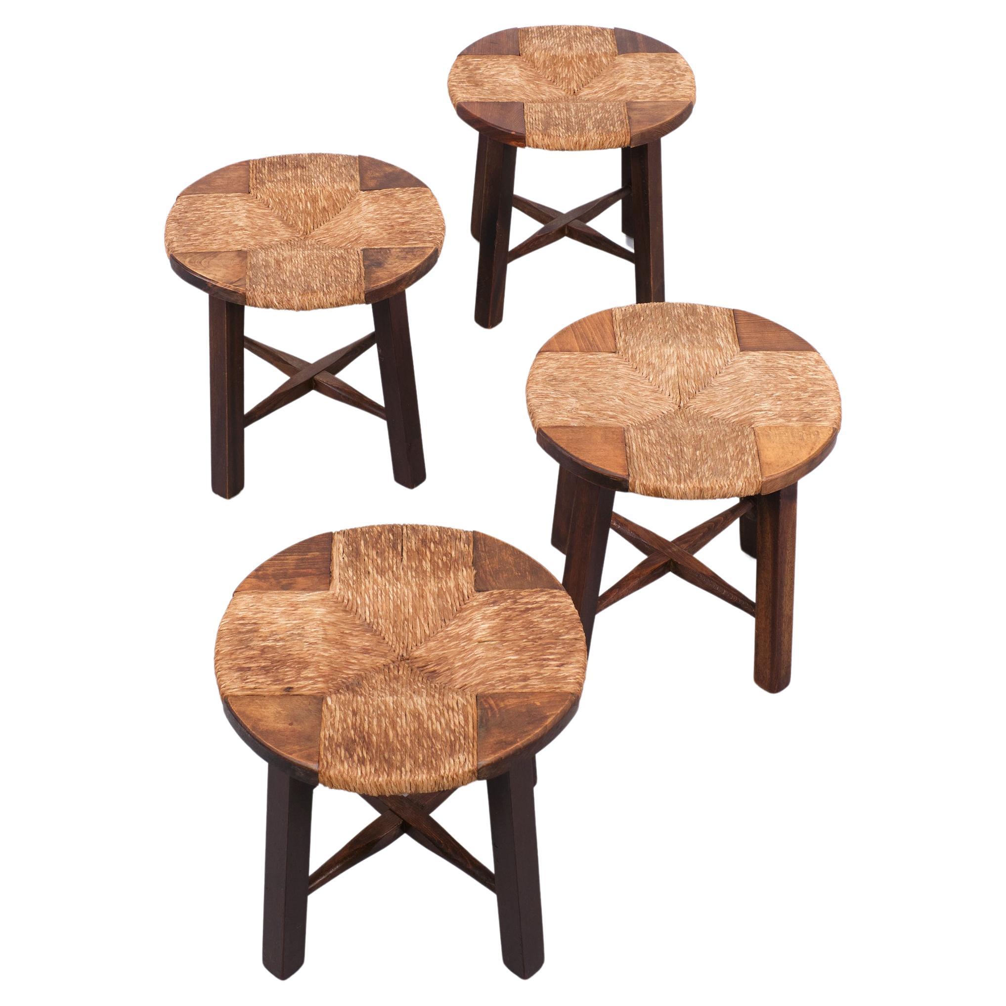 Unique set rustic stools 1950s France For Sale at 1stDibs
