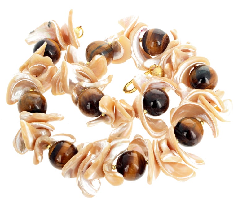 AJD Elegant Dramatic Natural Golden Cream Color Shell and Tiger Eye ...