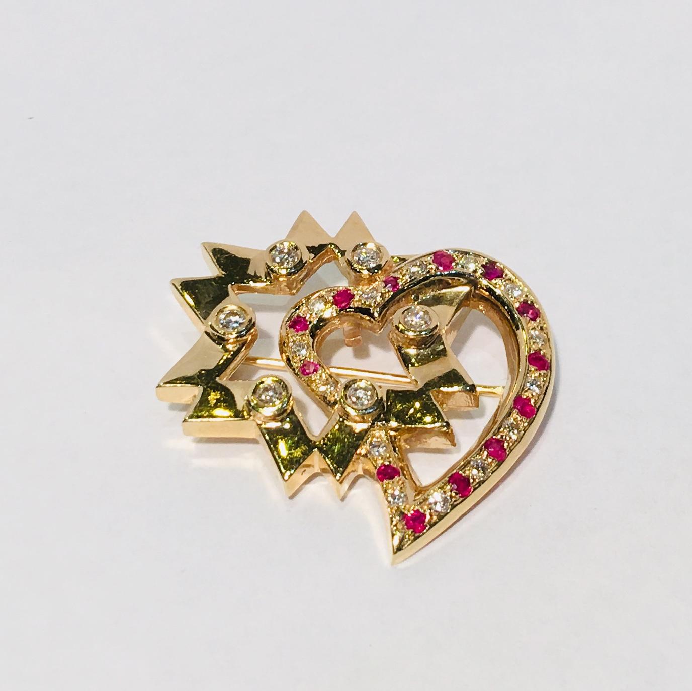 Decagram "Star of My Heart" Ruby and Diamond Yellow Gold Enhancer ...