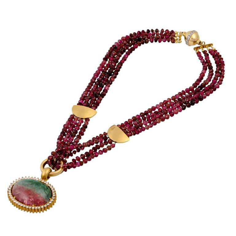 Unique Tourmaline Necklace with Watermelon Tourmaline For Sale at 1stDibs