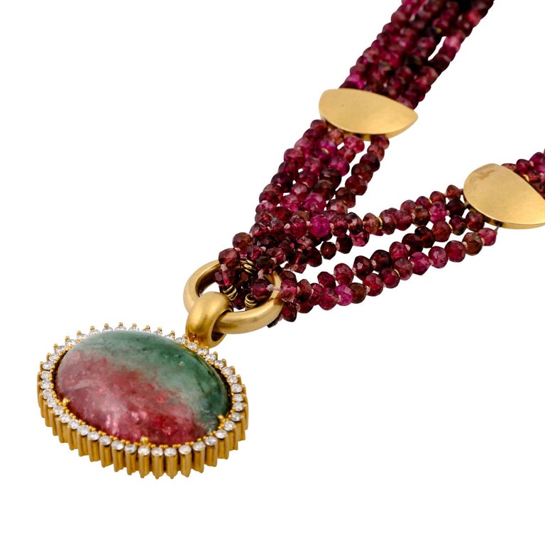 Unique Tourmaline Necklace with Watermelon Tourmaline For Sale at 1stDibs