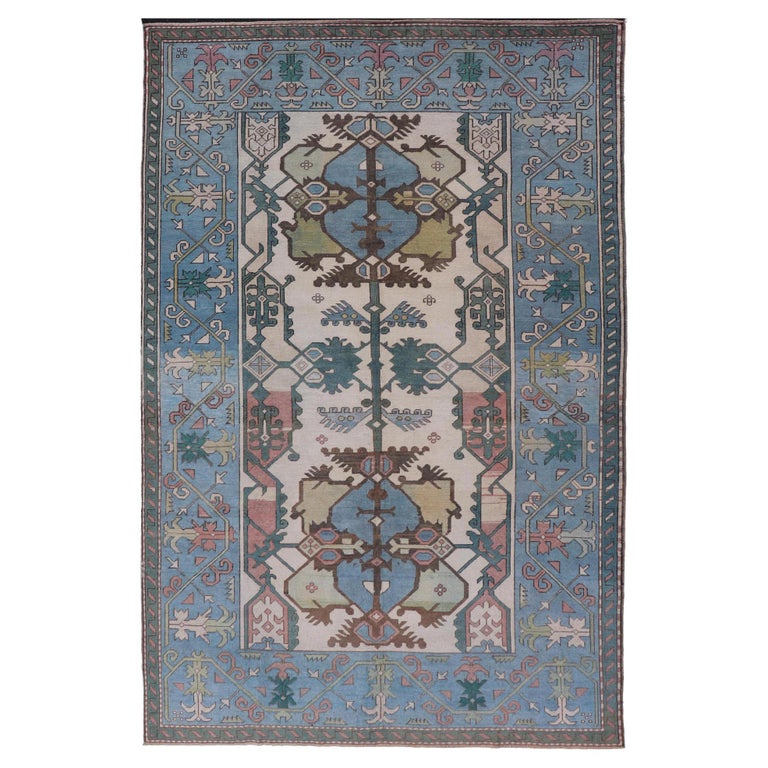 Unique Turkish Rug with Bold Florals in Lt, blue, Lt, Green, Teal and ...