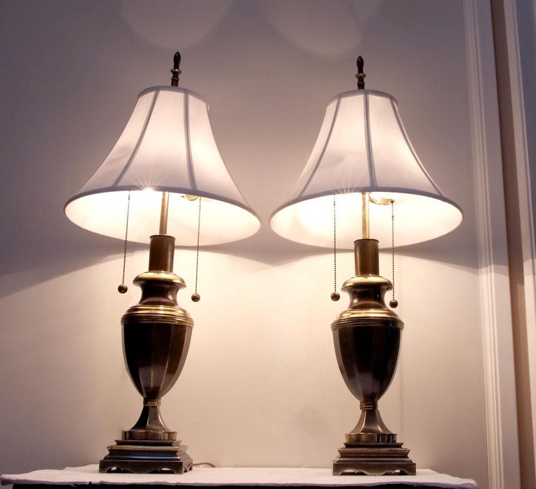 Unique Urn Form Gilt Neo Classical Style Pair of Lamps For Sale at 1stDibs