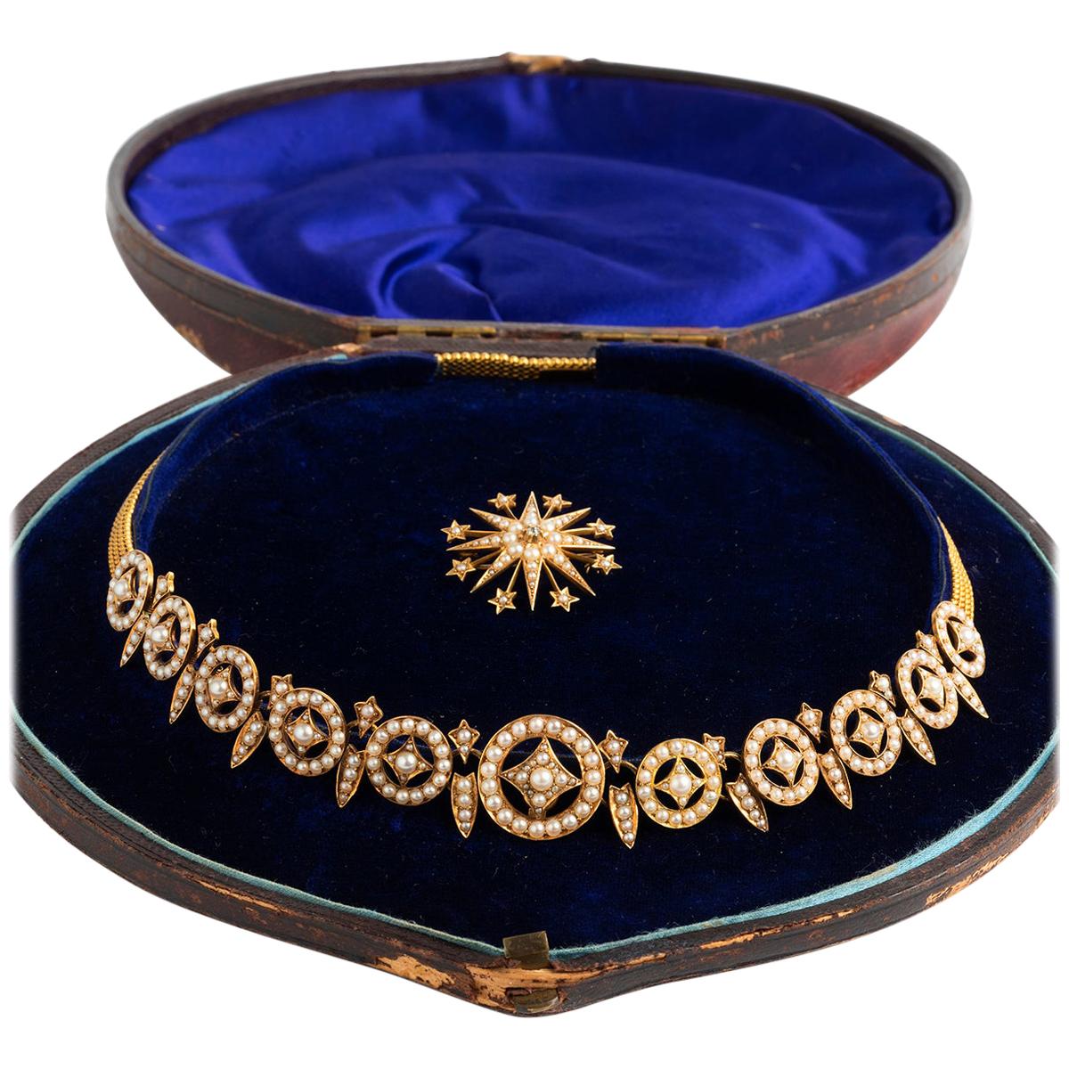 Unique Victorian Pearl Necklace with Brooch Set, Outstanding Condition ...