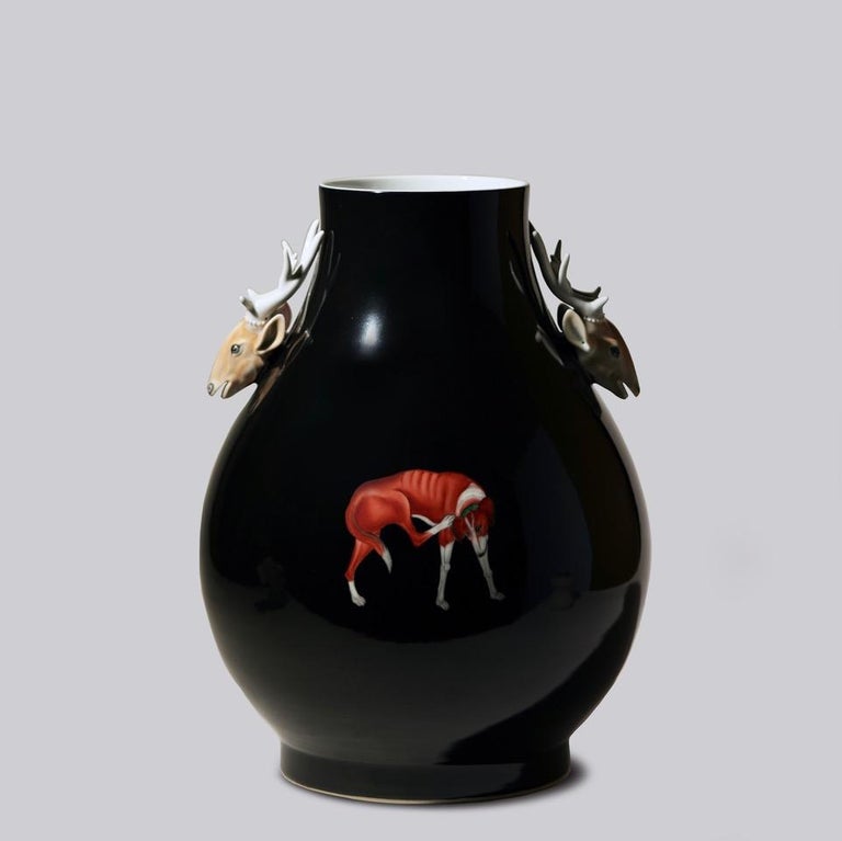 Unique Vintage Black Porcelain Vase with Sprigged Decoration For Sale ...