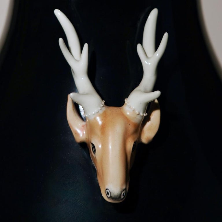 Unique Vintage Black Porcelain Vase with Sprigged Decoration For Sale ...