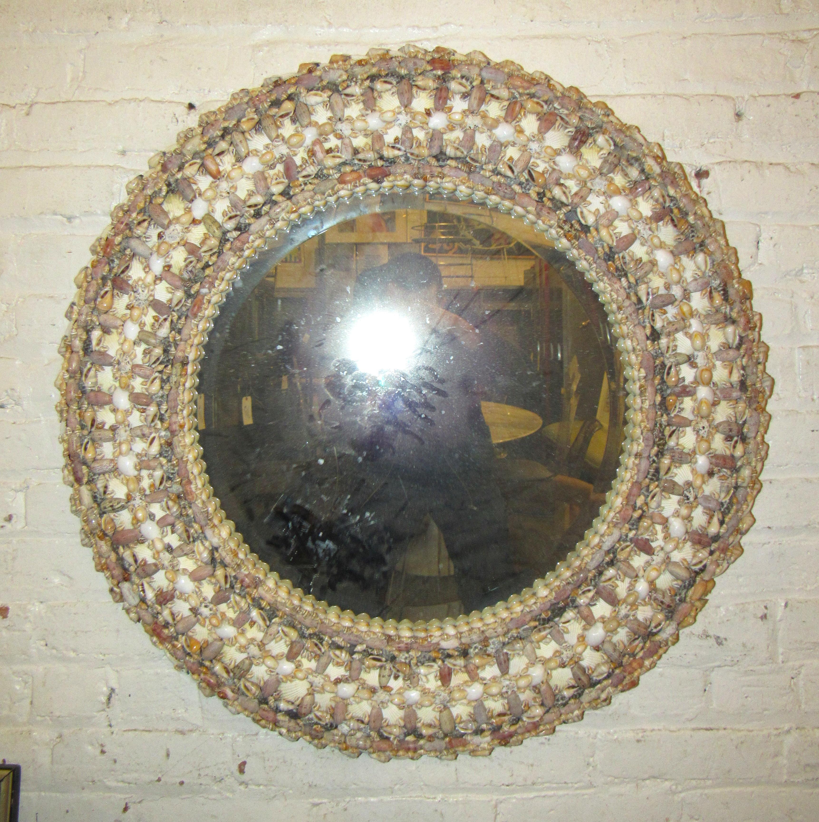 Unique Vintage Circular Seashell Mirror For Sale at 1stDibs