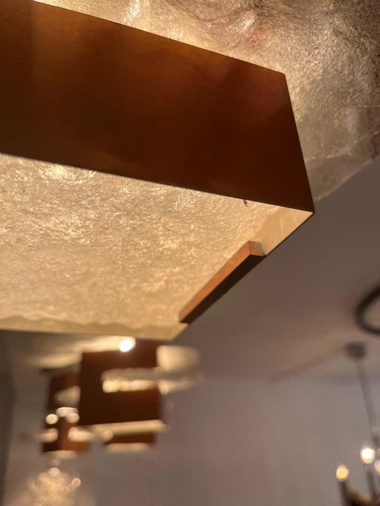 Unique Vintage Copper and Art Glass 5 Shades Flush Mount Ceiling Lamp ...