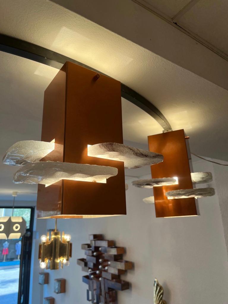 Unique Vintage Copper and Art Glass 5 Shades Flush Mount Ceiling Lamp ...